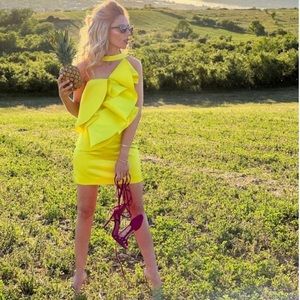 Zara | Dresses | Zara Lemon Yellow Limited Edition Ruffle Voluminous ...